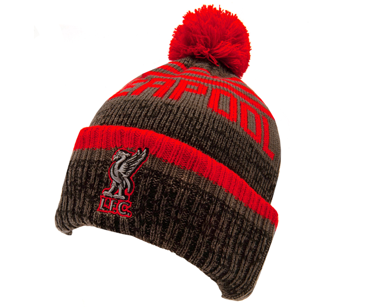 Liverpool Text Bobble Cuff Knitted Hat